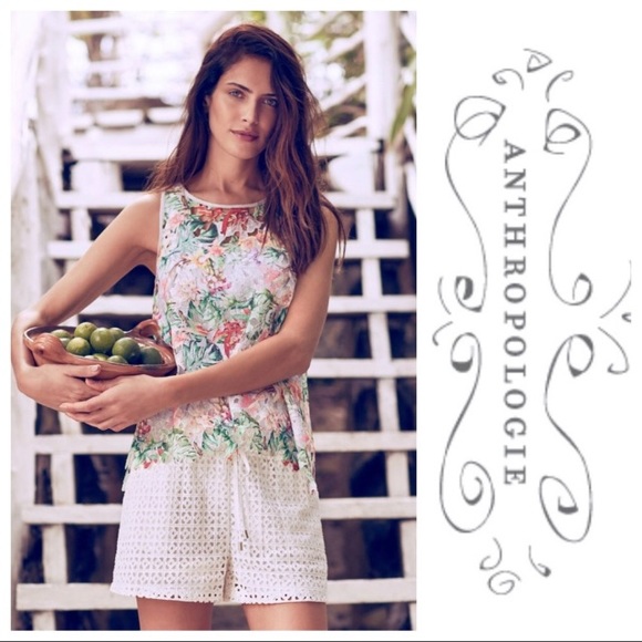 Anthropologie | Tops | Inari Colorful Floral Lace Sleeveless Tank Top ...